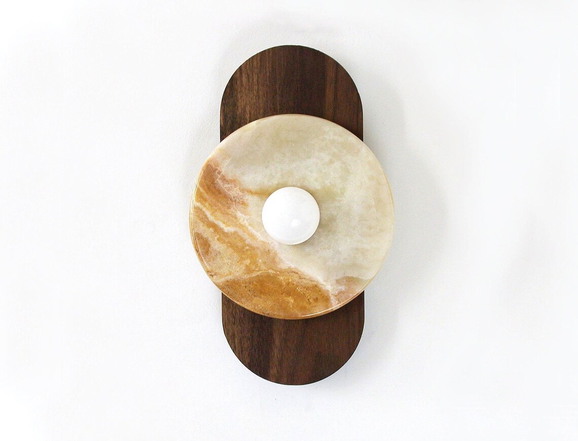 Onyx Stone and Walnut Oval Fixture Light Onyx Vanity Sconce Onyx ...