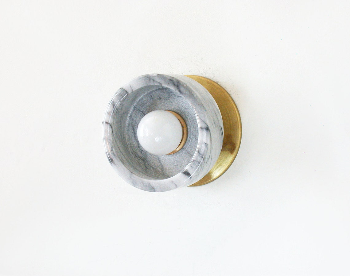 Minimalist Gray Marble and Brass Sconce Lamp Marble Vanity Fixture ...