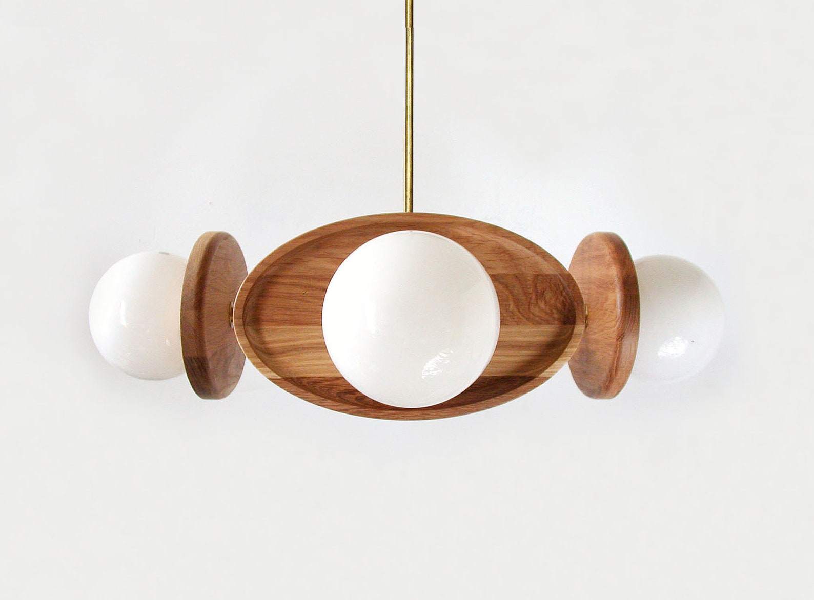 Mid Century Modern Quattro Oak and Opal Glass Globes Chandelier Kitchen ...