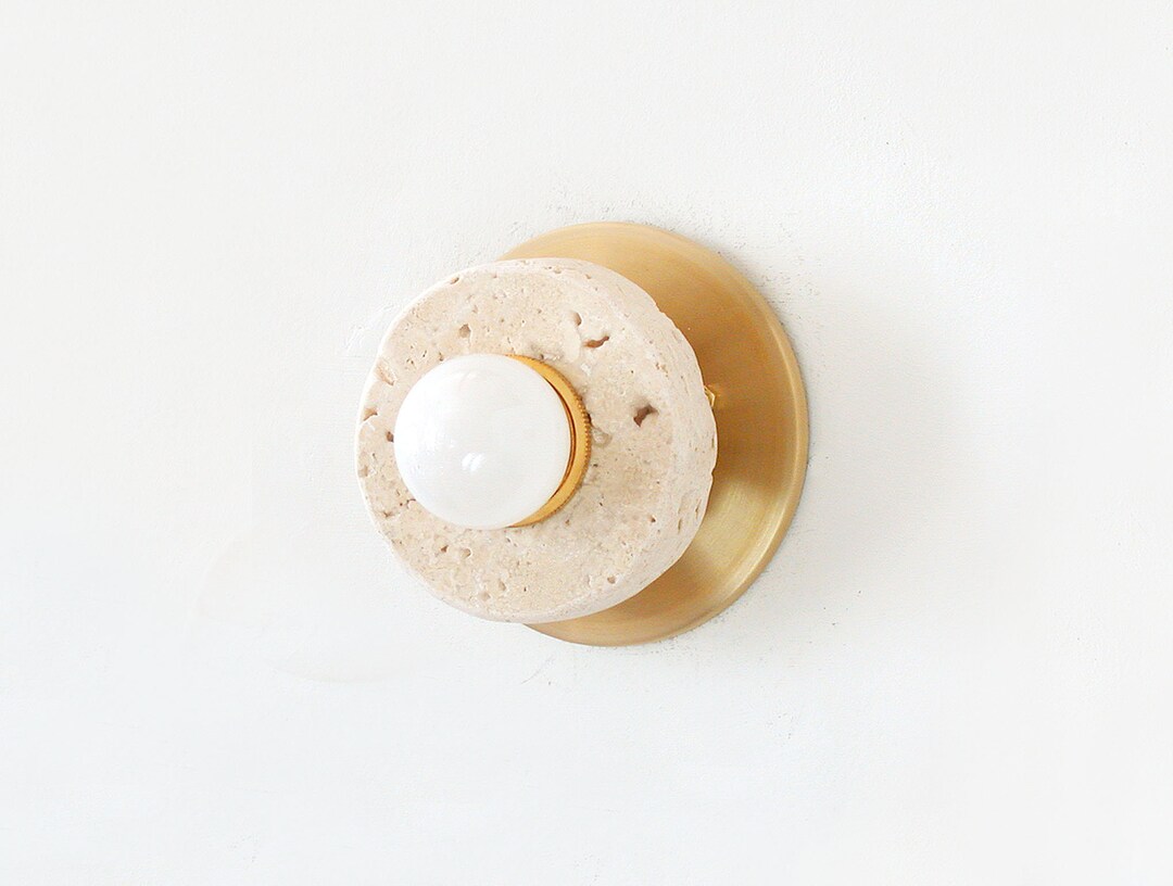 Travertine Stone and Brass Sconce Light Travertine Vanity Lighting ...