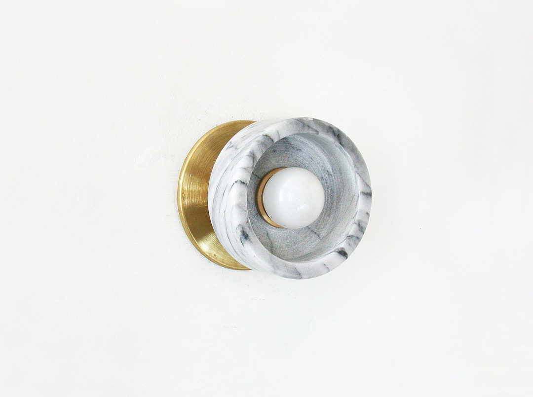 Minimalist Gray Marble and Brass Sconce Lamp Marble Vanity Fixture ...