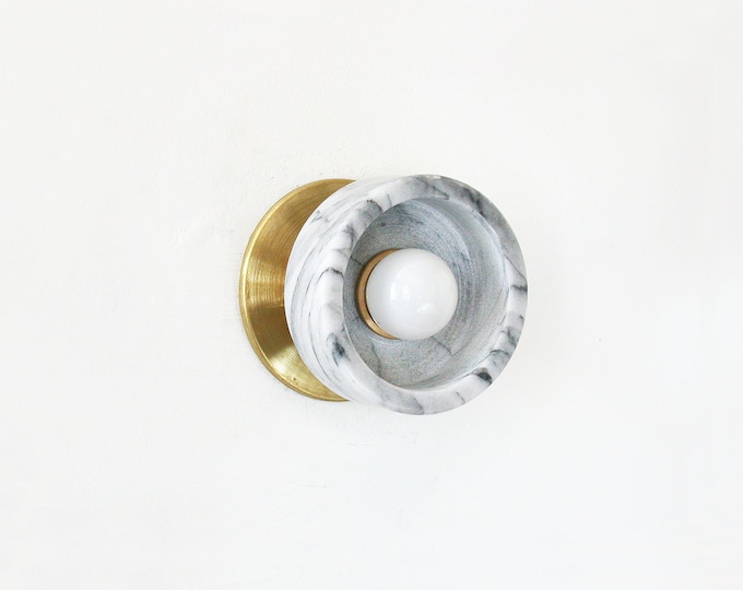 Minimalist Gray Marble and Brass Sconce Lamp Marble Vanity Fixture ...