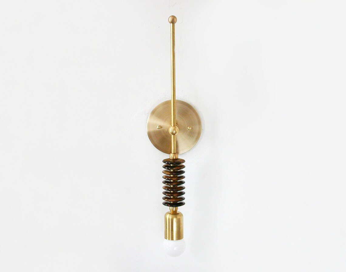 Tiger Eye Gemstone and Brass Eclectic Wall Fixture Light - Etsy