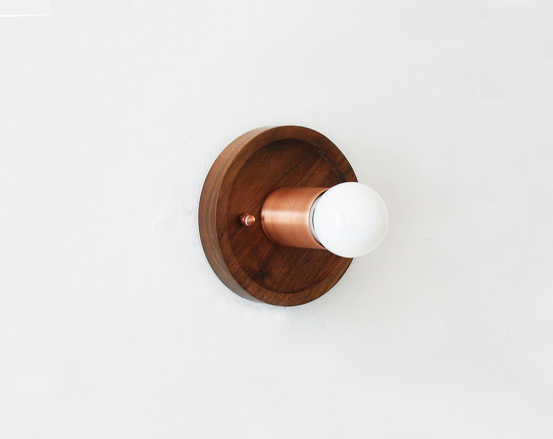 Copper & Walnut Wall Sconce, Minimalist Light Fixture, Small Utility ...