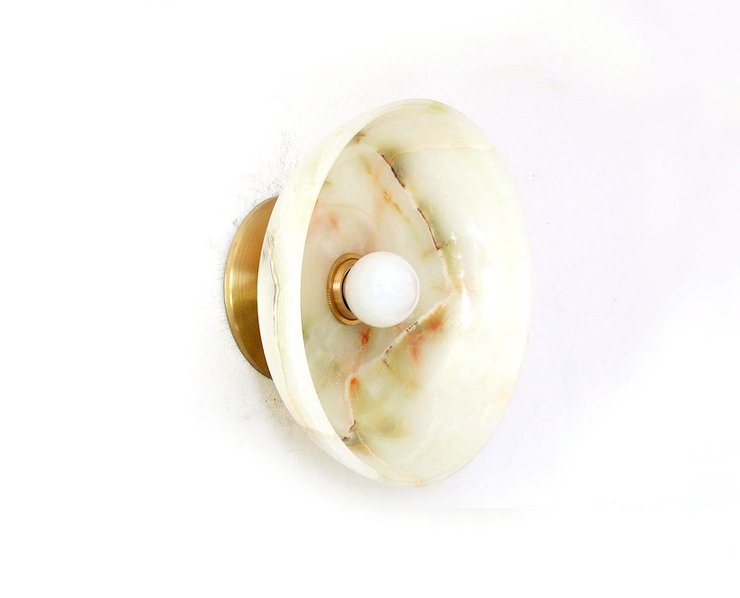 Round Large Onyx Stone Sconce Light Onyx Wall Light Fixture Vanity Onyx ...
