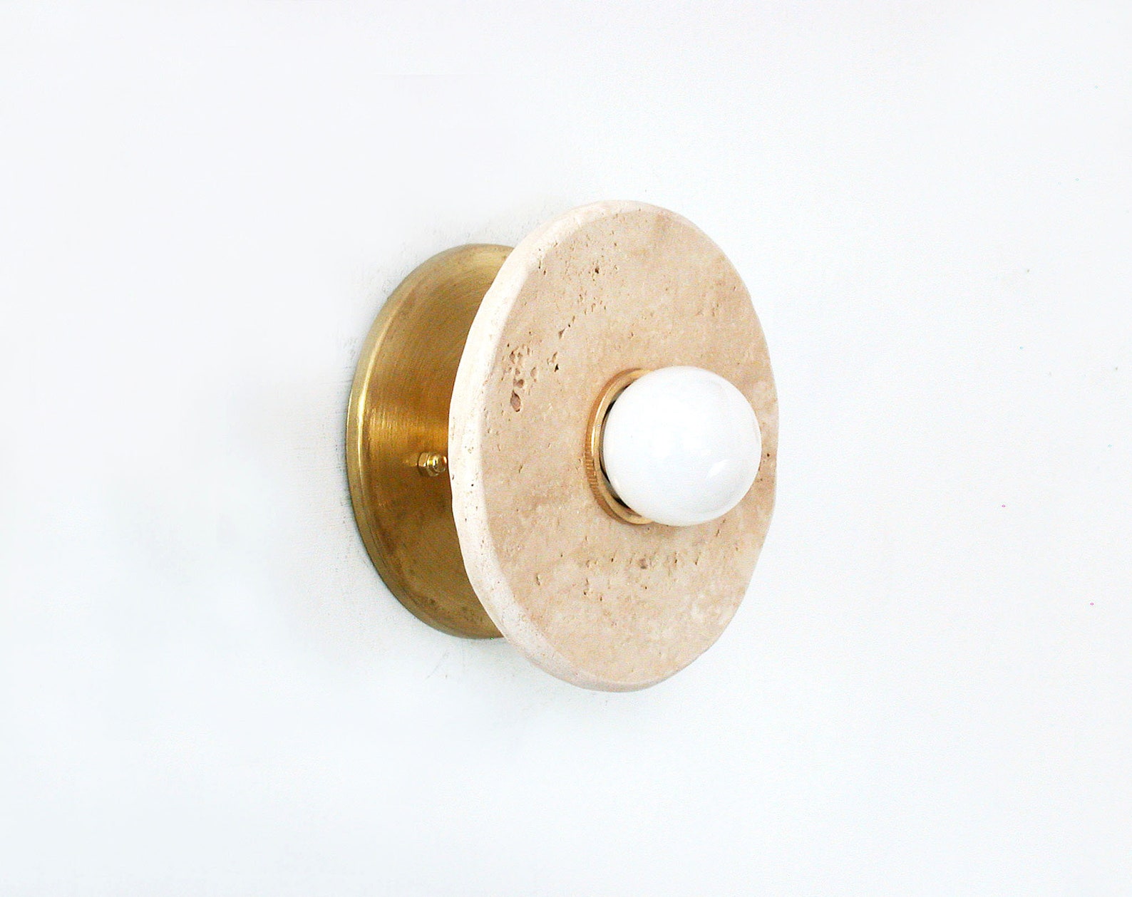 Travertine Stone and Brass Round Minimalist Fixture Light Travertine ...
