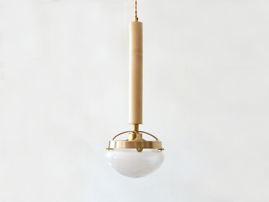 Modern Maple Wood Ceiling Fixture Light Pendant Light With Opal Glass ...