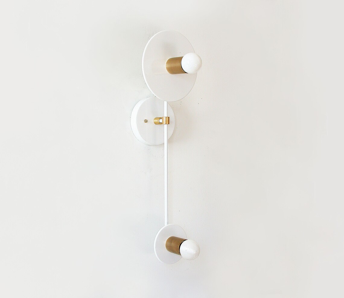 Mid Century Modern Double White Sconce Light White and Gold Wall ...