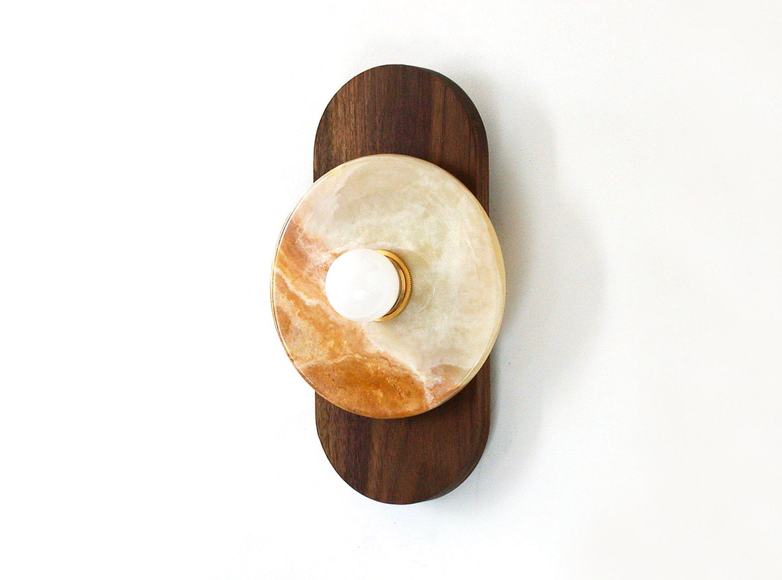 Onyx Stone and Walnut Oval Fixture Light Onyx Vanity Sconce Onyx ...