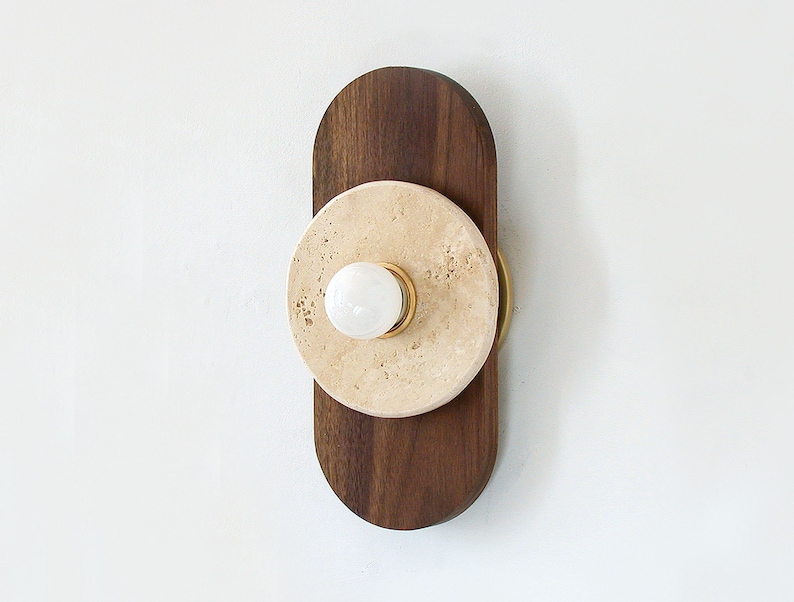 Oval Walnut and Round Travertine Stone Sconce Light Walnut - Etsy