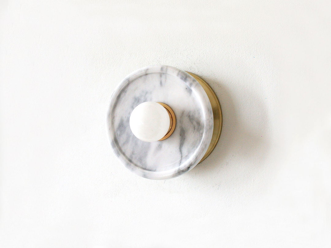 White Marble and Brass Minimal Wall Sconce Light Marble Floush Mount ...