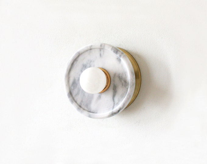 White Marble and Brass Minimal Wall Sconce Light Marble Floush Mount ...