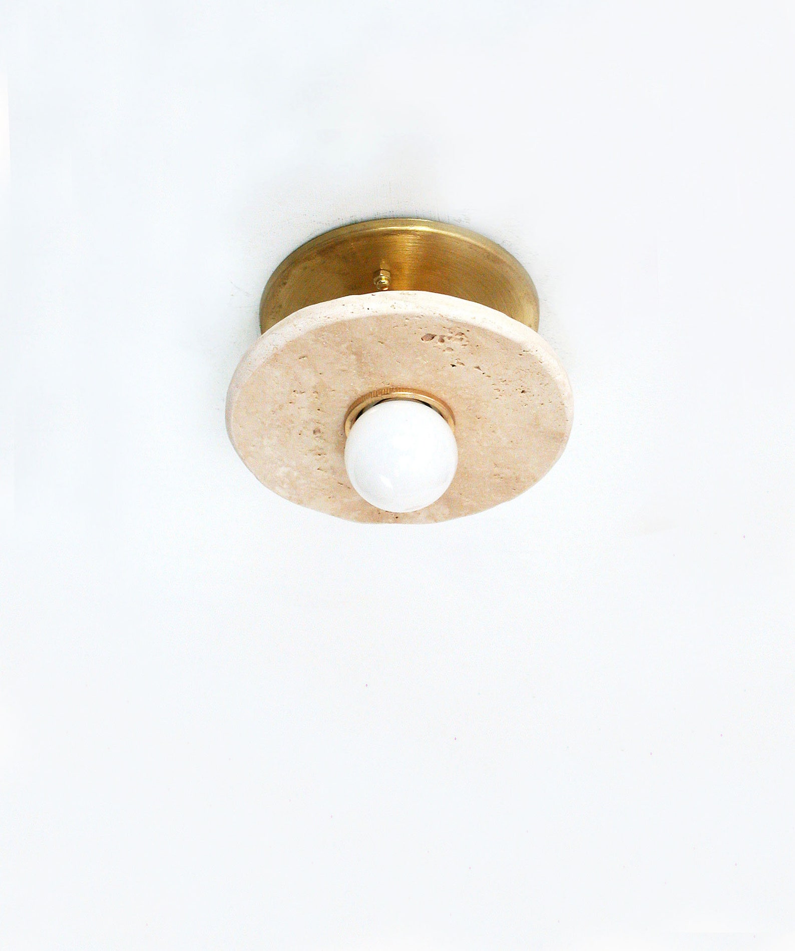Travertine Stone and Brass Round Minimalist Fixture Light Travertine ...