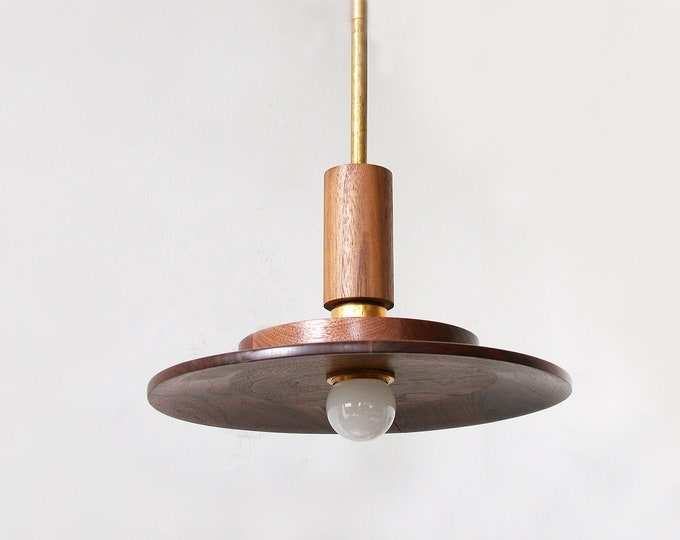 Walnut and Brass Eclectic Pendant Light Dining Room Walnut Pendant Lamp ...