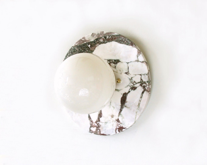 Calacatta Viola Marble and Glass Globe Round Flush Mount Light Fixture ...