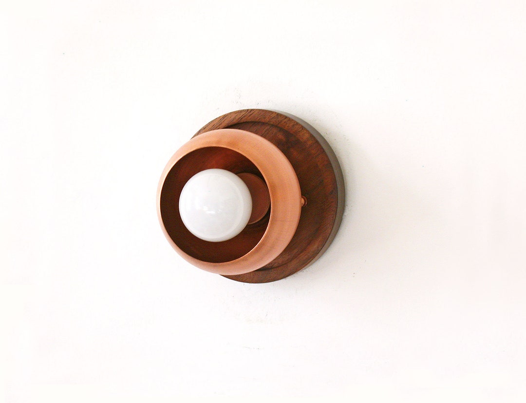 Copper Eyeball Shade and Walnut Wall Fixture Light Copper Sconce Walnut ...