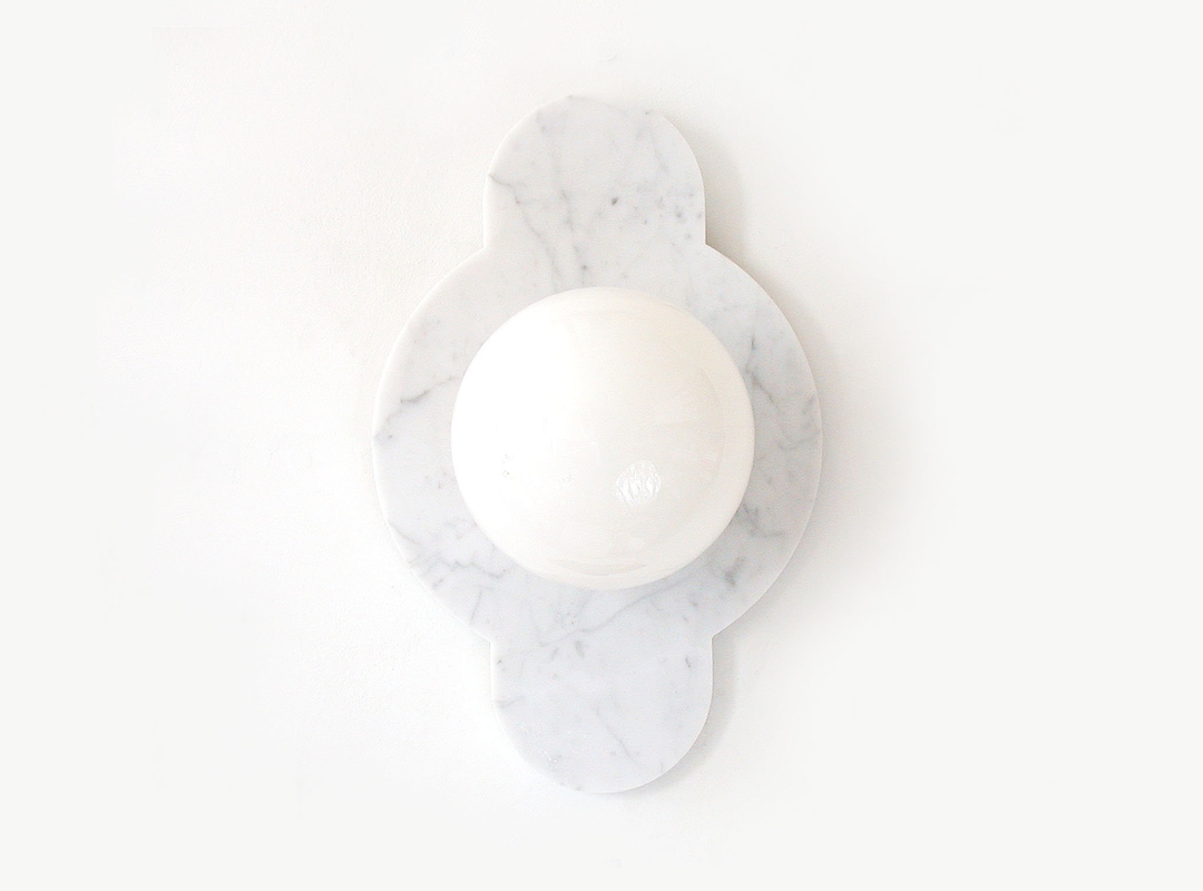 White Cararra Marble and Opal Glass Globe Sconce Light Cararra Bohemian ...