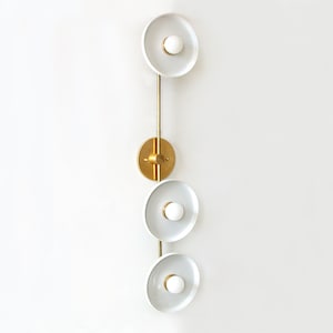 White Ceramic and Brass Triple Wall Fixture Light Triple White Sconce ...