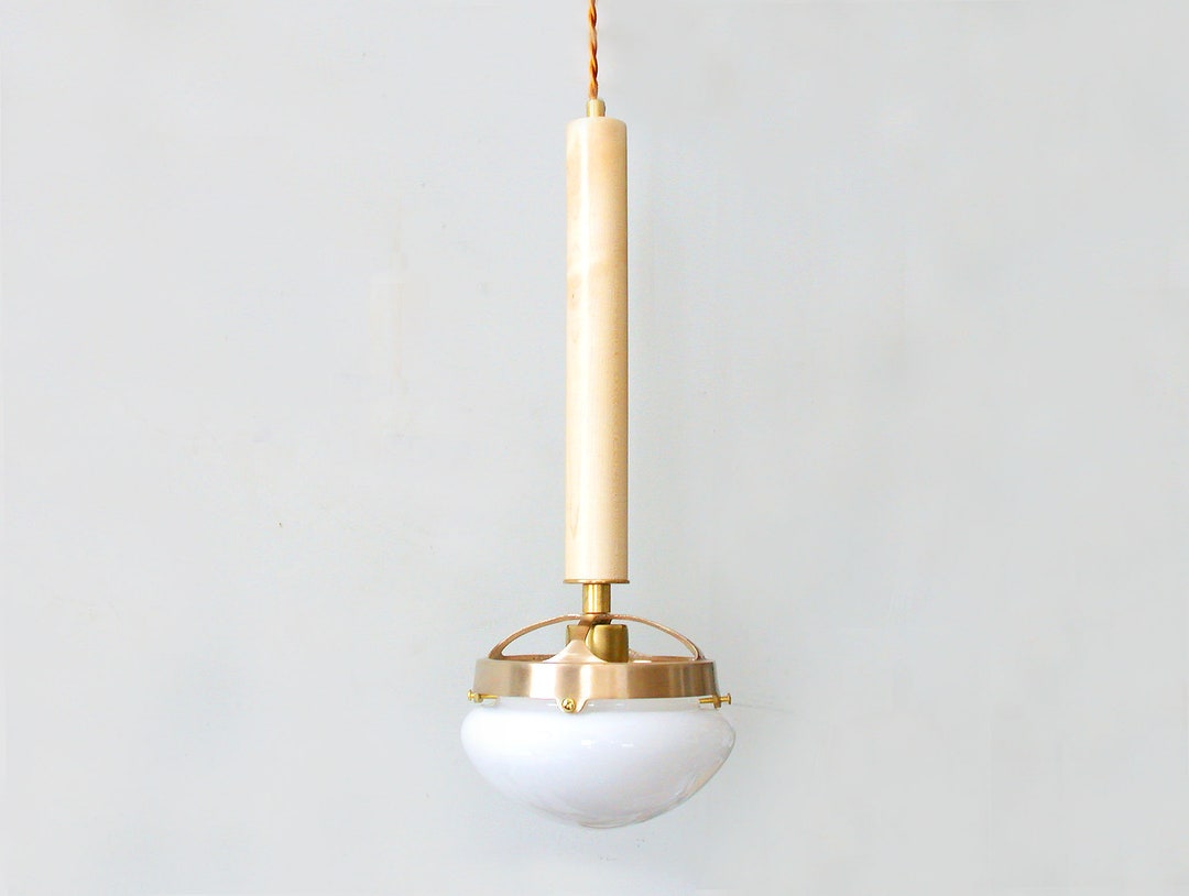 Modern Maple Wood Ceiling Fixture Light Pendant Light With Opal Glass ...