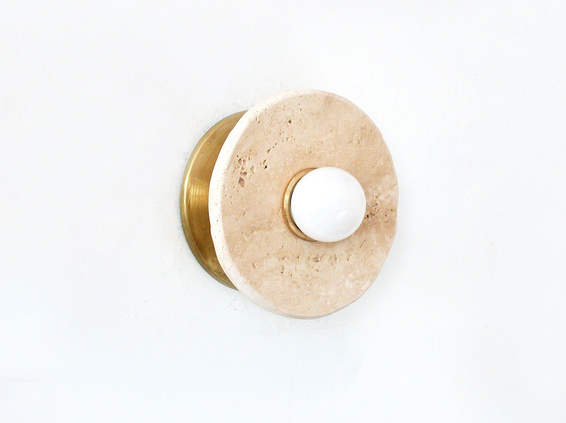 Travertine Stone and Brass Round Minimalist Fixture Light - Etsy