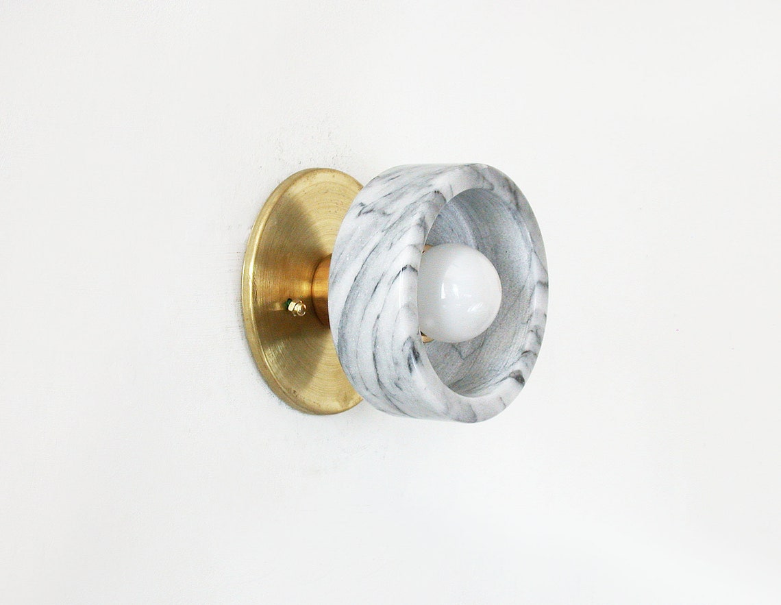 Minimalist Gray Marble and Brass Sconce Lamp Marble Vanity Fixture ...