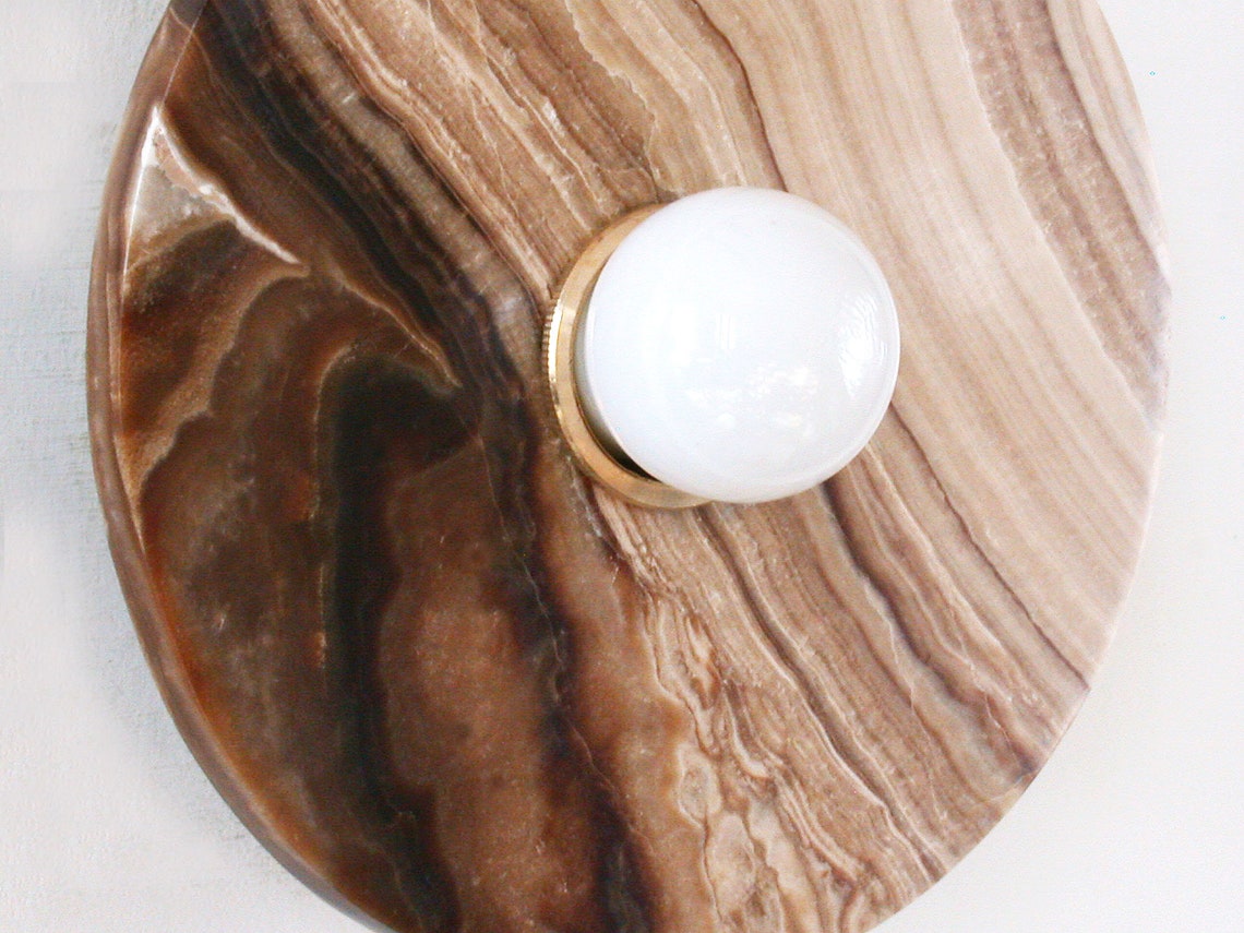Chocolate Calcite Minmalist Sconce Onyx Round Light Fixture Chocolate ...