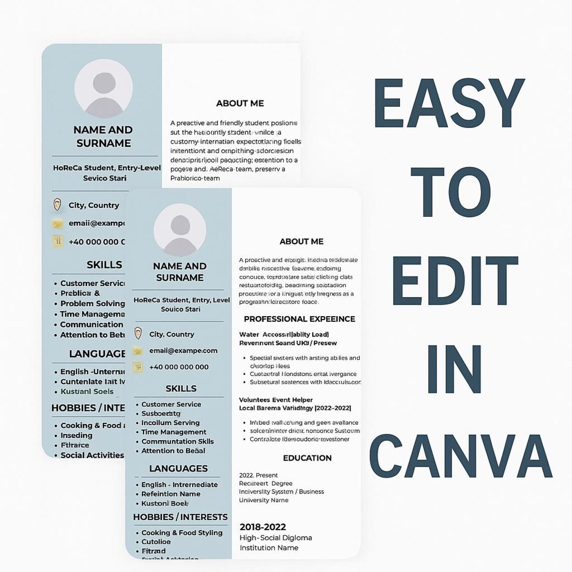 Hospitality Resume Template | Entry Level Horeca CV | Canva - Etsy