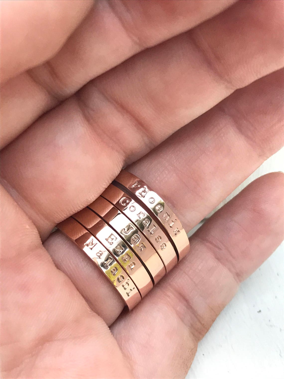 Rose Gold Stacking Rings Personalized Name Ring Band Stacker - Etsy