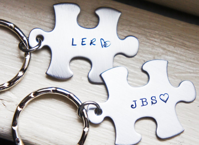 Personalized His and Hers Couples Keychain Set Stamped Initial | Etsy