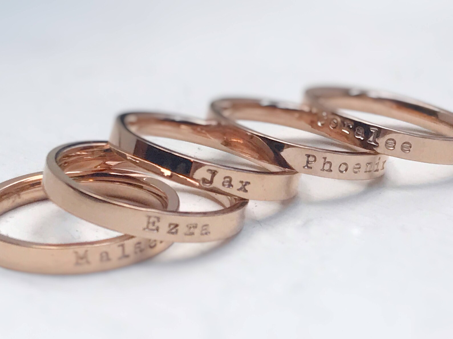 Rose Gold Stacking Rings Personalized Name Ring Band Stacker - Etsy