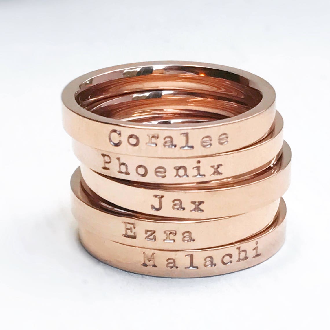 Rose Gold Stacking Rings Personalized Name Ring Band Stacker - Etsy