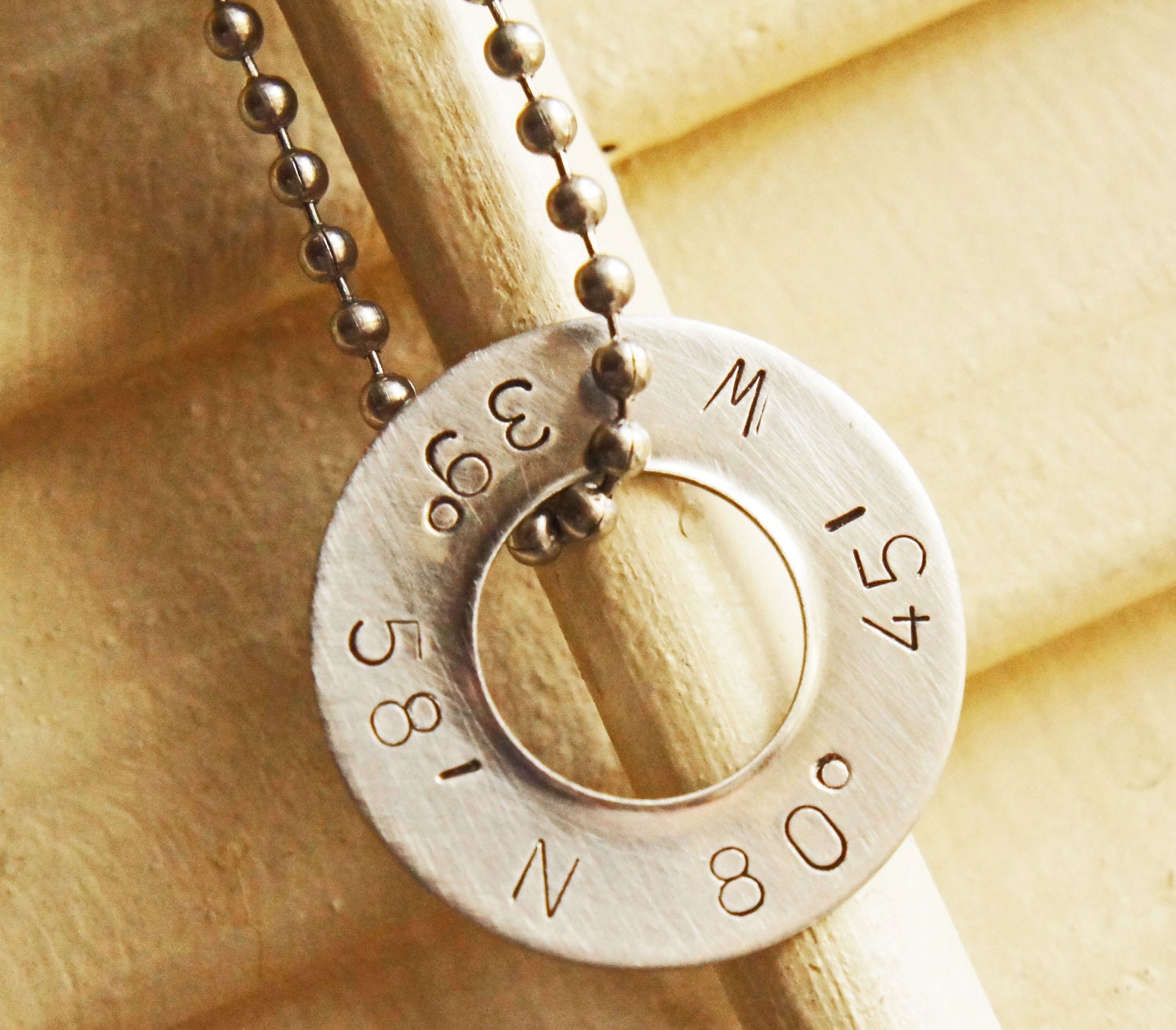 Personalized Coordinates Necklace Silver Custom Washer | Etsy