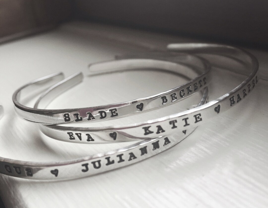 Stacking Name Cuff Mom Jewelry Dainty Thin Sterling Silver - Etsy