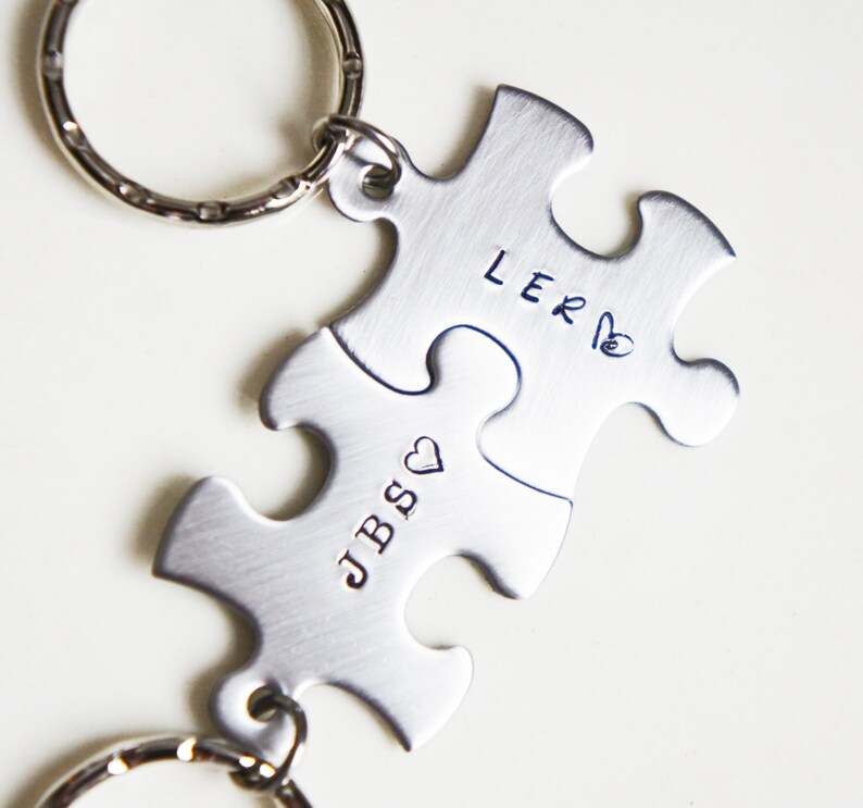 Personalized His and Hers Couples Keychain Set Stamped Initial | Etsy