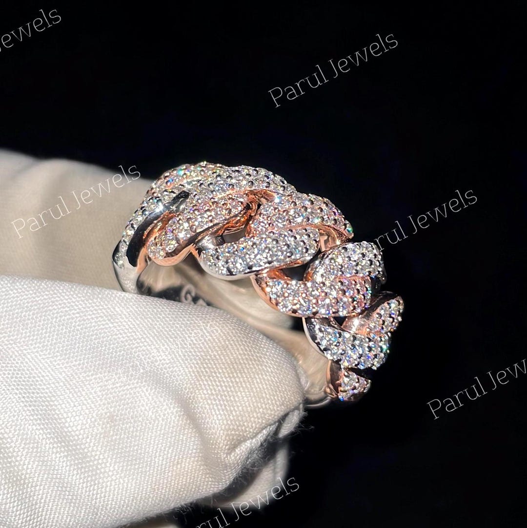 14k Gold Diamond Band Handmade VVS Moissanite Round Diamond Engagement ...