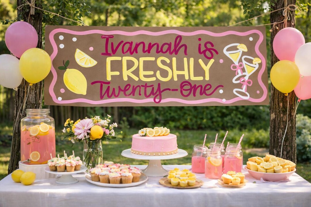 Hand-painted Lemon Birthday Banner, Pink Lemonade Party Decor, 21st ...
