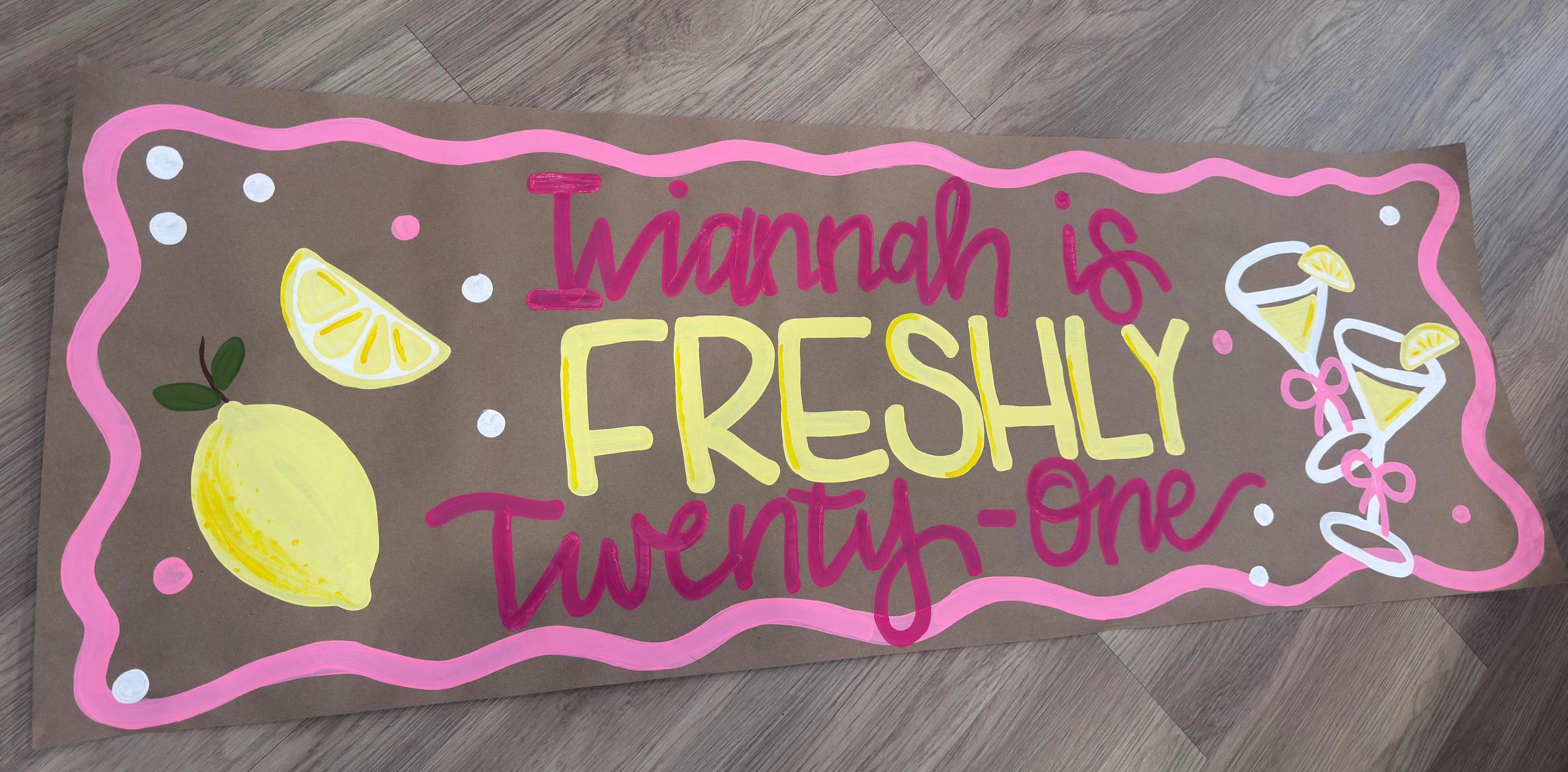 Hand-painted Lemon Birthday Banner, Pink Lemonade Party Decor, 21st ...