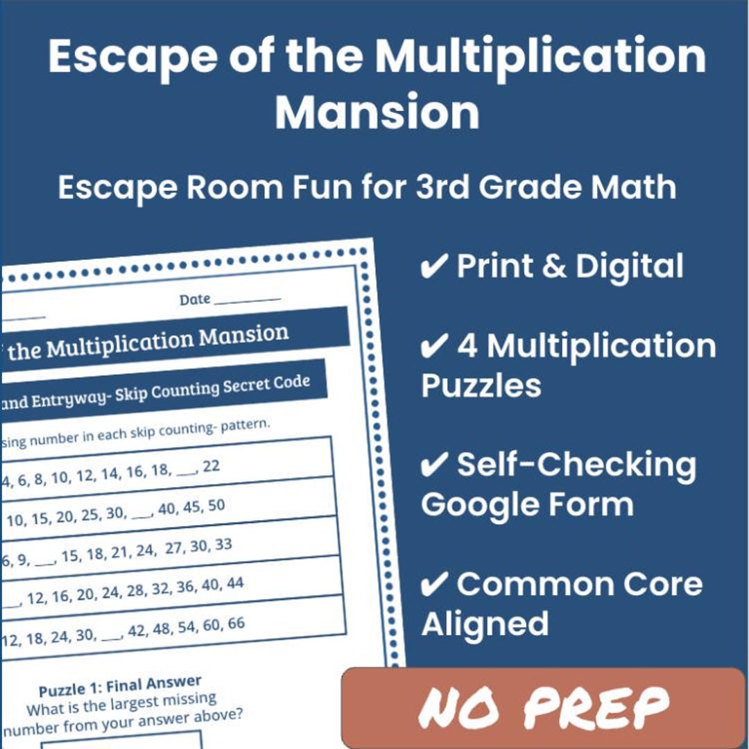 3rd Grade Math Escape Room | Multiplication Challenge | Printable ...