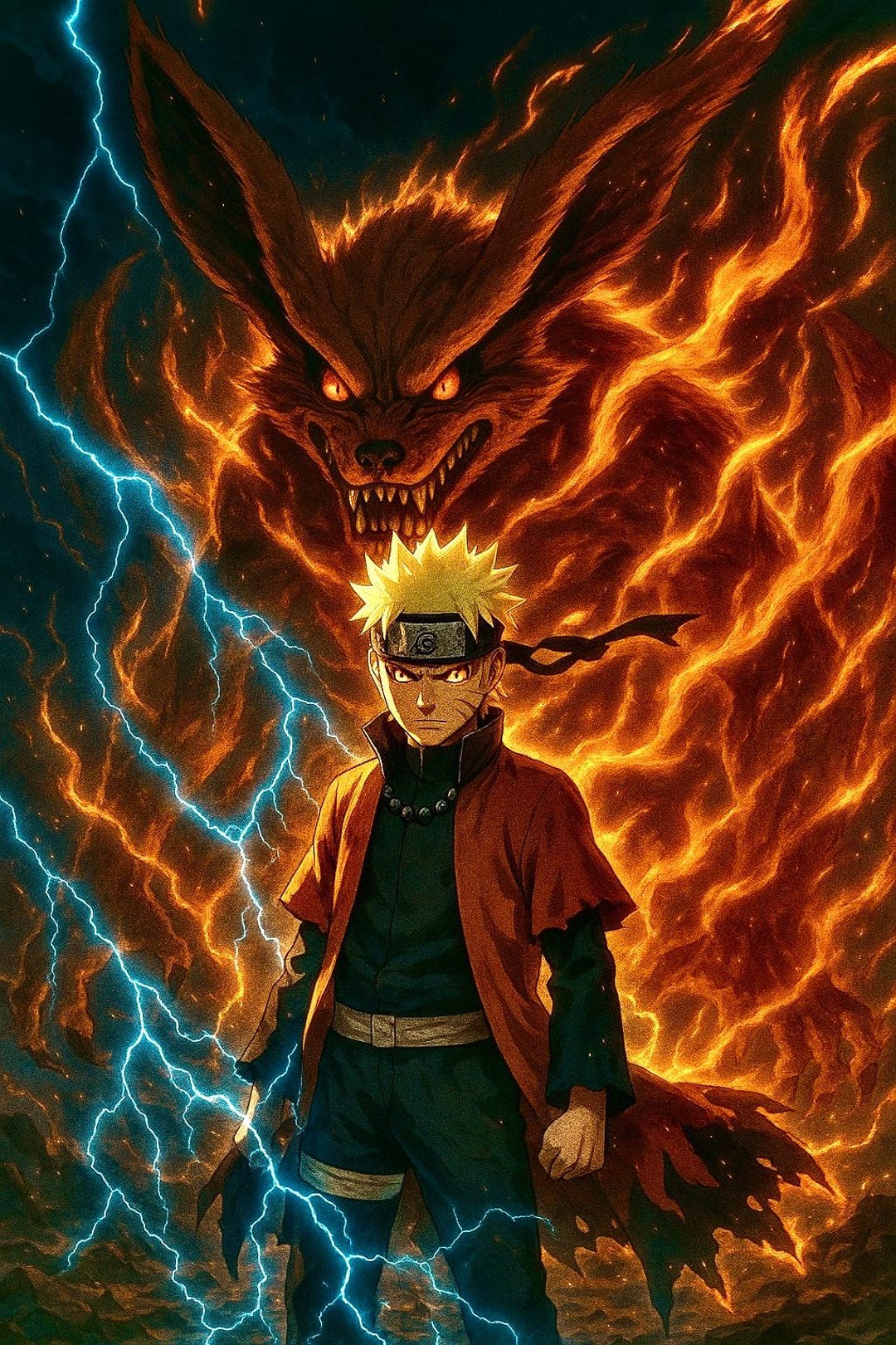 Anime Fox Spirit Warrior Poster | Nine-tailed Power Transformation Art ...