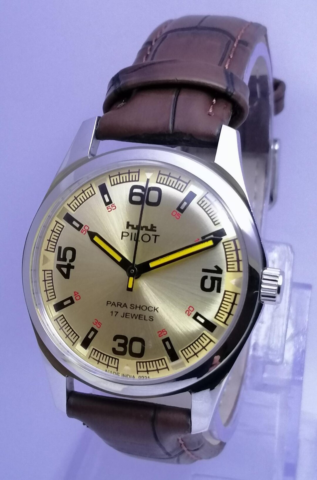 Vintage HMT Pilot Golden Dial 17 Jewels Manual Winding Wrist Watch for ...
