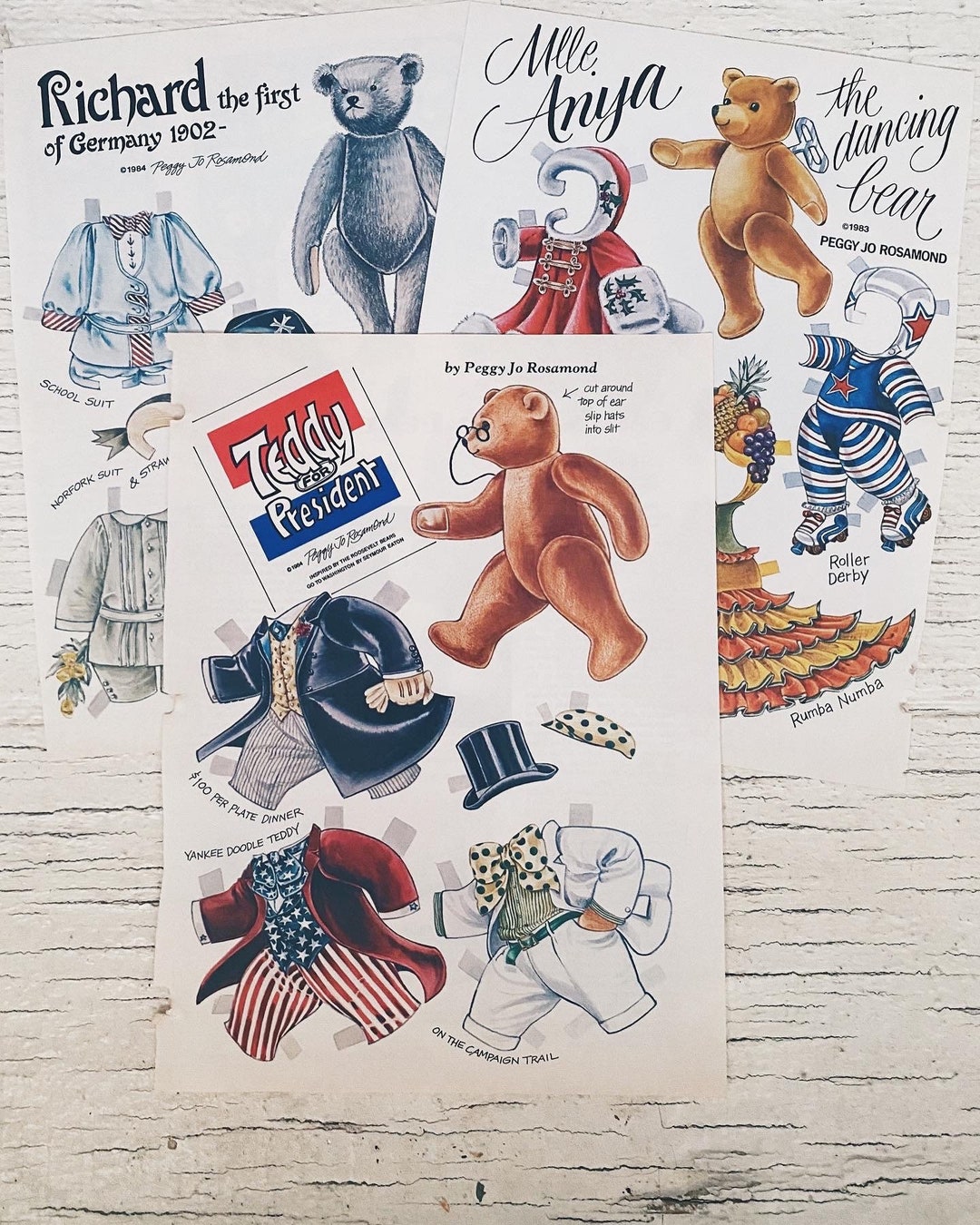 Vintage Paper Dolls Teddy for President Peggy Jo Rosamond, Mlle Anya ...