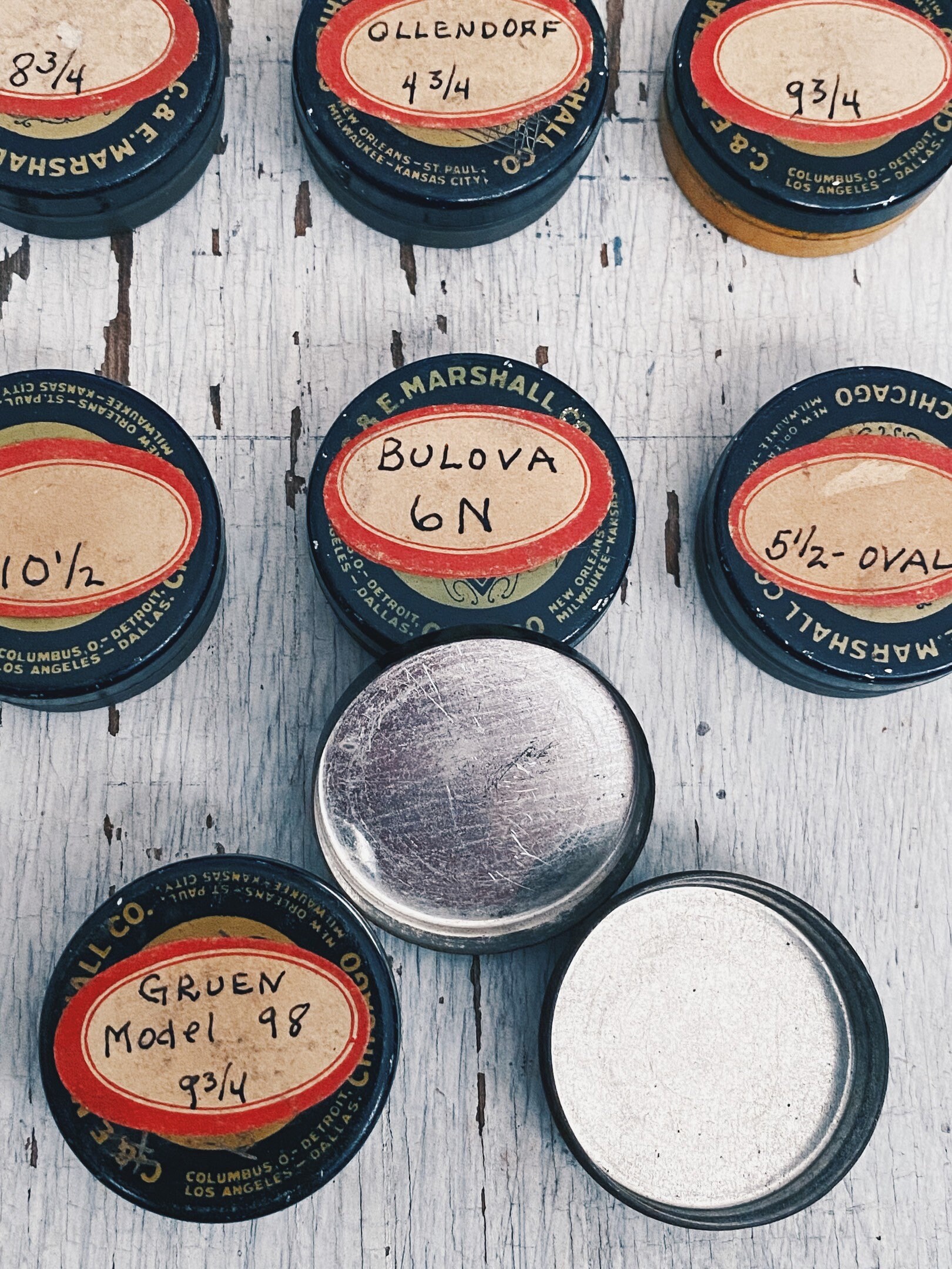 Vintage Watch Parts Small Circle Tins (empty), Vintage, Tin Container ...