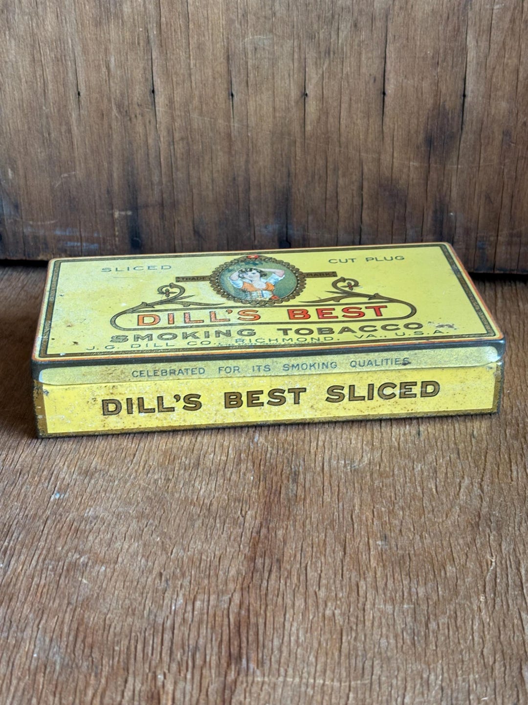 Vintage Yellow Dill’ Best Sliced Smoking Tobacco Tin Box- Metal Yellow ...