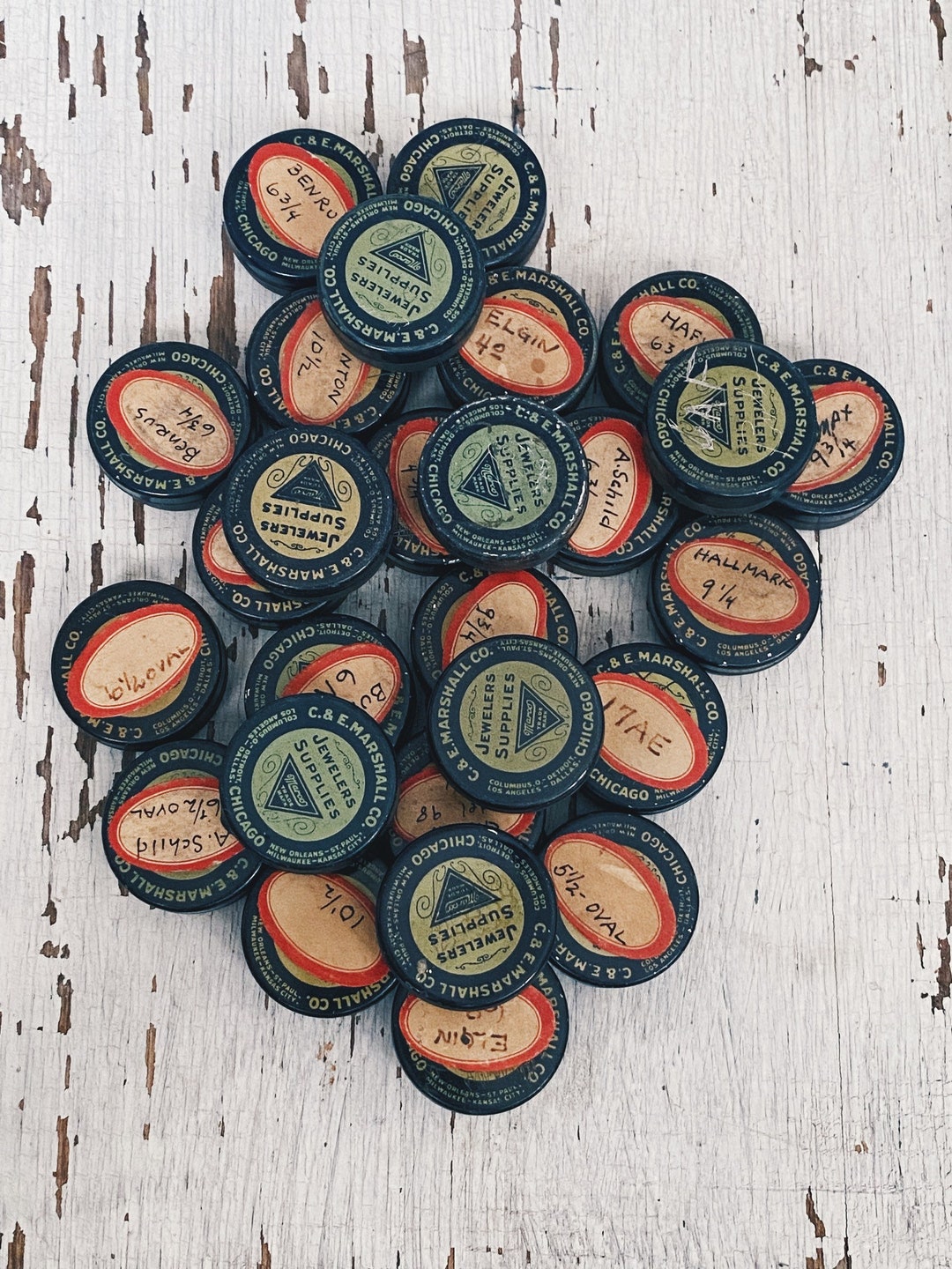 Vintage Watch Parts Small Circle Tins (empty), Vintage, Tin Container ...
