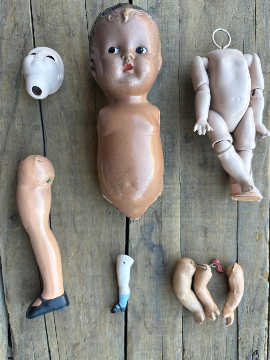 Vintage Composition Doll Parts, Doll Leg, Doll Head, Bisque, Dory ...