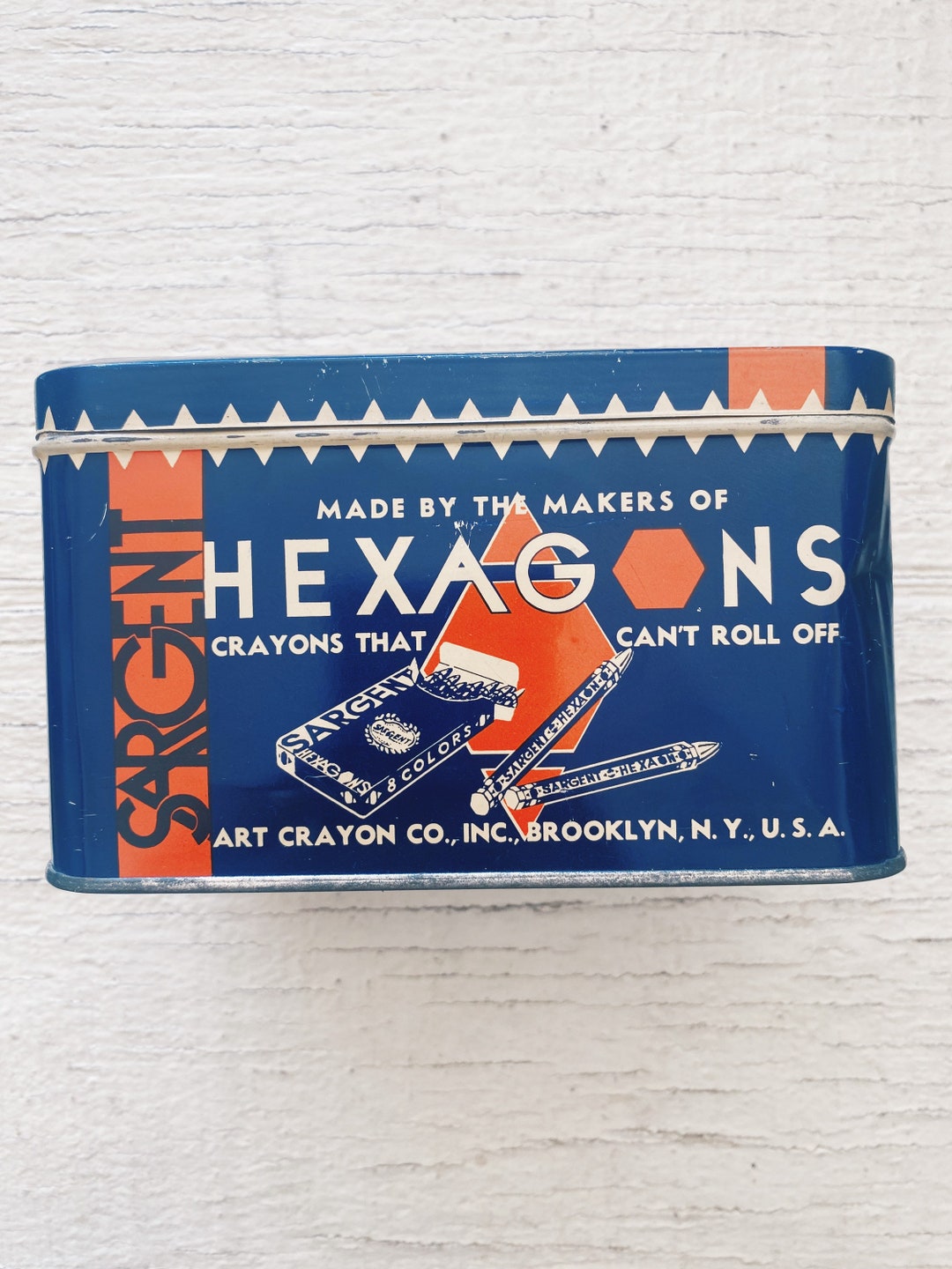 Vintage Sargent Hexagon Crayon Tin, Crayons That Can’t Roll Off, Art ...