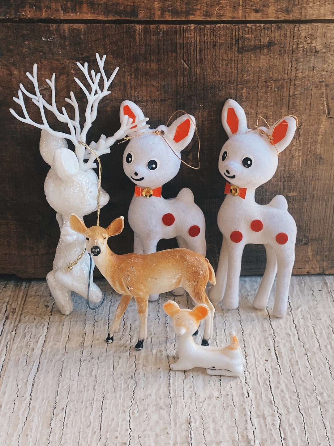 Vintage Reindeer, Lot, Flocked, Reindeer, Spotted, Reindeer, Sparkle ...