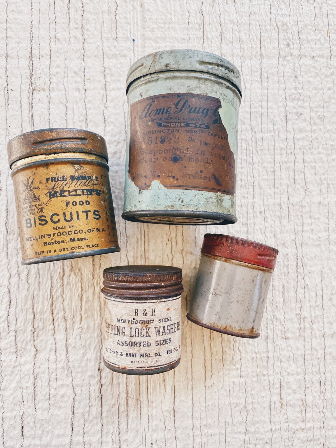 Vintage Cylinder Tins, Vintage, Metal Tin, Tin Container, Box, Cylinder ...
