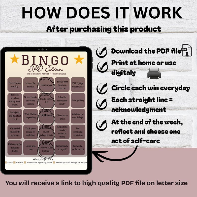 Printable BPD Bingo – Emotional Regulation & Self-care Game ...