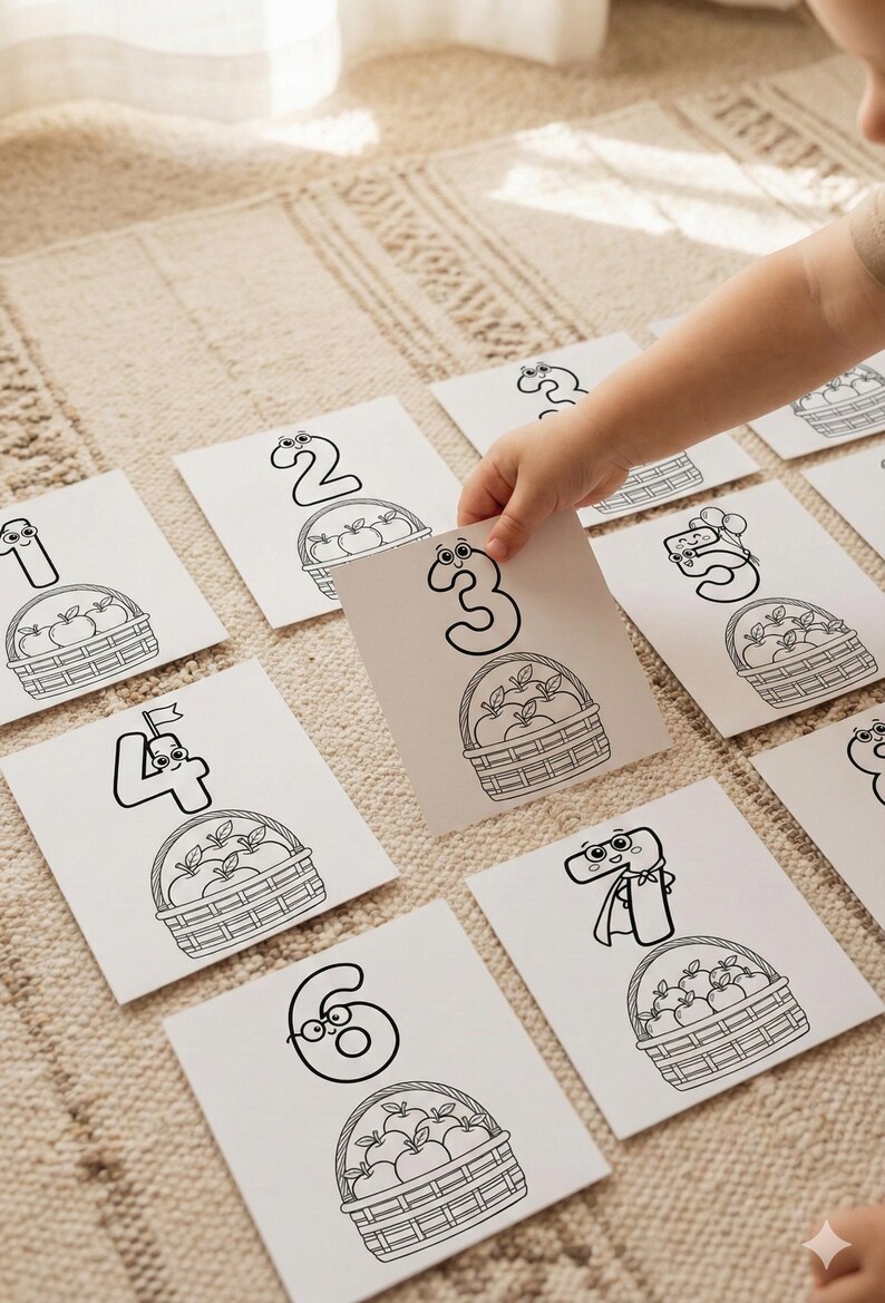 Number Coloring Pages, Count and Color Apple Baskets, Printable Math ...